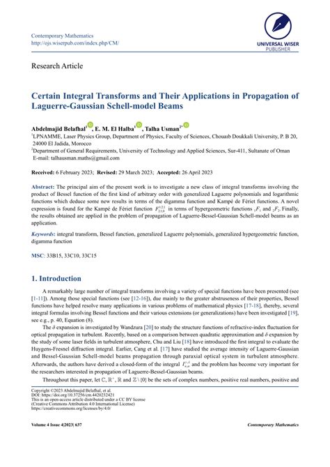 Pdf Certain Integral Transforms And Their Applications In Propagation