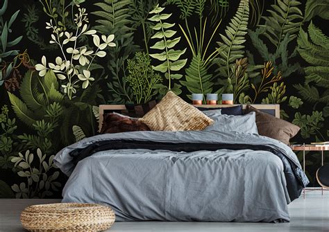 Dark Fern Wallpaper Dark Peel And Stick Mural Fern Temporary Mural