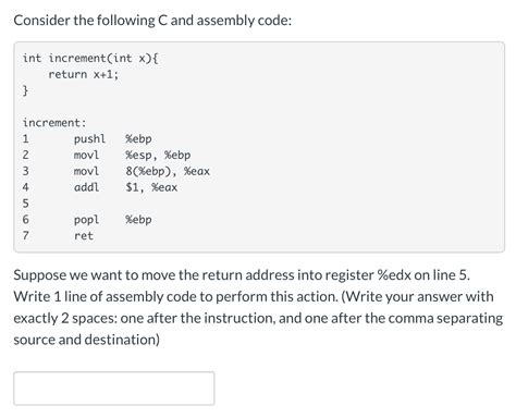 solved consider the following c and assembly code int