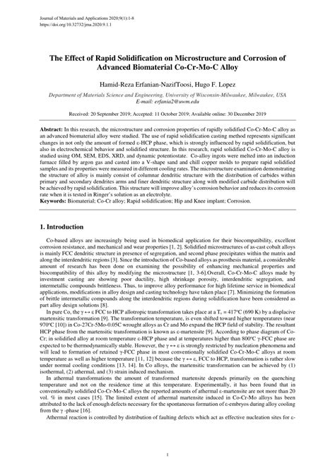 Pdf The Effect Of Rapid Solidification On Microstructure And Corrosion Of Advanced Biomaterial