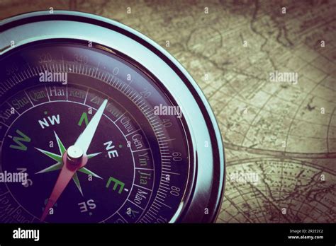 Old Compass On Vintage Map Stock Photo Alamy