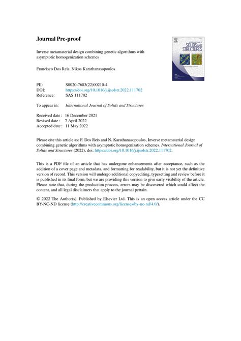 Pdf Inverse Metamaterial Design Combining Genetic Algorithms With Asymptotic Homogenization