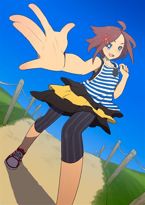 Safebooru Black Legwear Blue Eyes Brown Hair Foreshortening Hair