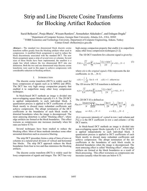 Pdf Strip And Line Discrete Cosine Transforms For Blocking Artifact