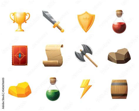 Game UI Assets Set Gaming User Interface Icons Collection Vector Illustration Stock Vector