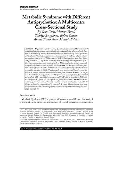 Pdf Metabolic Syndrome With Different Antipsychotics A Multicentre