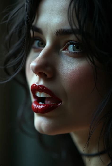 Woman Shows Her Vampire Teeth Seaart Ai