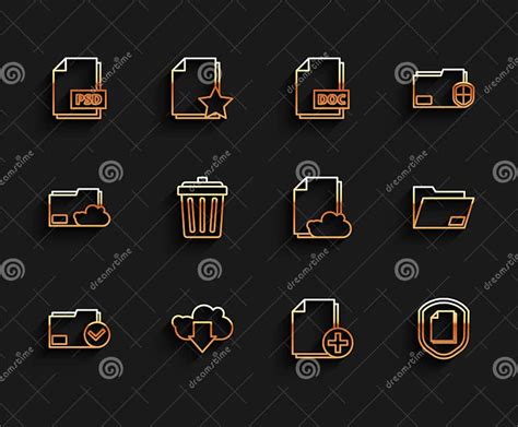 Set Line Document Folder And Check Mark Cloud Download Psd File