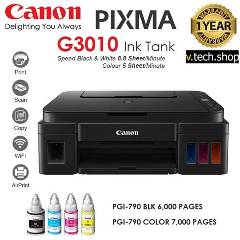 Canon Pixma G3010 เครื่องพิมพ์ ปริ้นเตอร์ เครื่องปริ้น อิงเจ็ต Inkjet ประกันศูนย์ 1 ปี Shopee
