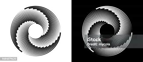 스피드 라인이 있는 추상적인 배경 원형의 하프톤 디자인 로고 또는 아이콘으로 창조적 인 나선형 흰색 배경에 검은색 선이 있고 검은색 면에 흰색 선이 있습니다 개념에 대한