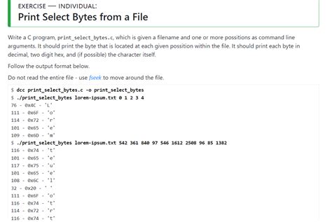 Solved Exercise — Individual Print Select Bytes From A File
