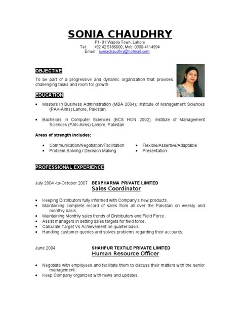 Sonia Cv Pdf Pakistan Marketing