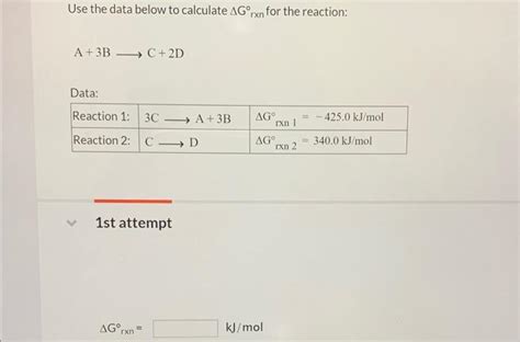 solved use the data below to calculate Δg∘rxn for the