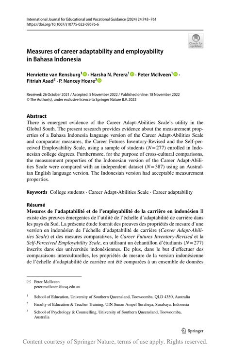 Measures Of Career Adaptability And Employability In Bahasa Indonesia