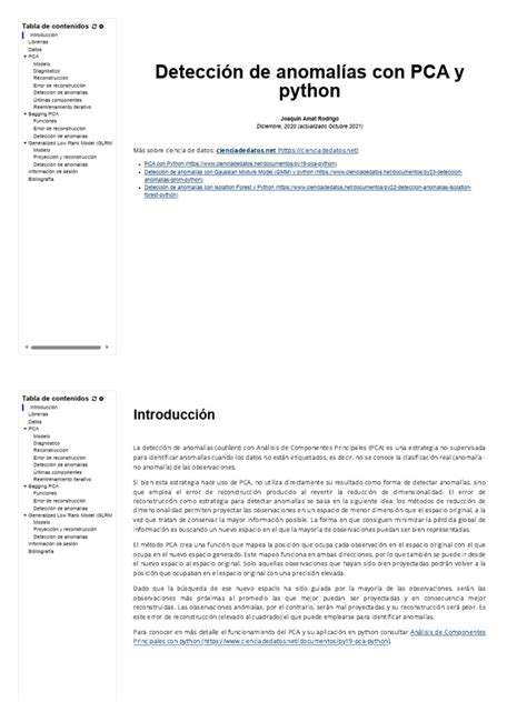 Detección De Anomalías Con Pca Y Python Pdf Análisis De Componentes