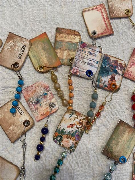 Handmade Junk Journal Dangles Vintage Paper Tabs Scrapbook