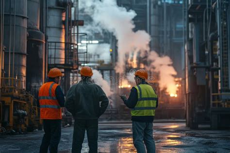 Workers In An Industrial Setting Observe Machinery In Action Safety