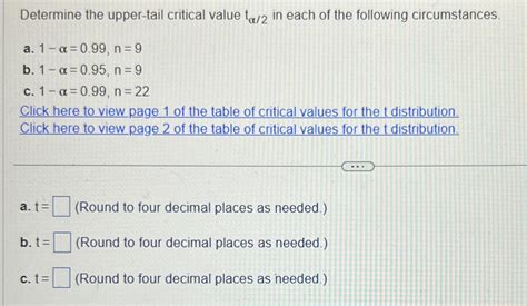 Solved Determine The Upper Tail Critical Value Tα2 ﻿in Each