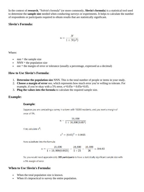 Solvins Formula Pdf Sampling Statistics Accuracy And Precision