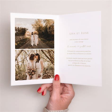 Faire Part Mariage Portrait Double Volet Bohème Crème Maison June
