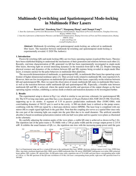 Pdf Multimode Q Switching And Spatiotemporal Mode Locking In Multimode Fiber Lasers