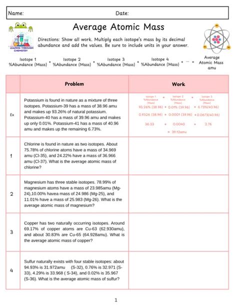 Average Atomic Mass Calculation Worksheet By Leaping Through Chemistry