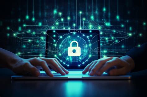 Cybersecurity Concept Padlock Circuit Board Data Center Stock Image