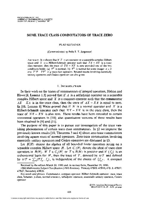 Pdf Some Trace Class Commutators Of Trace Zero