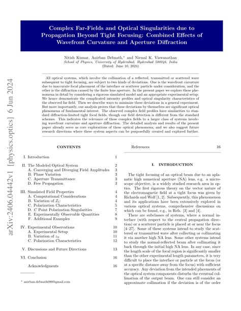 Pdf Complex Far Fields And Optical Singularities Due To Propagation Beyond Tight Focusing