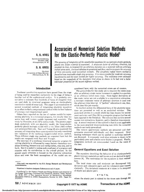 Accuracies Of Numerical Solution Methods For The Elastic Perfectly