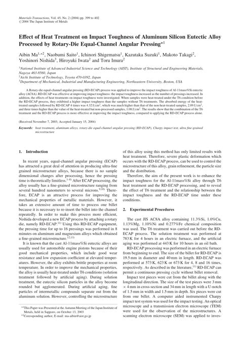 Pdf Effect Of Heat Treatment On Impact Toughness Of Aluminum Silicon Eutectic Alloy Processed