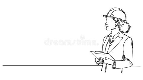 Animated Single Line Drawing Of Female Civil Engineer Or Architect With