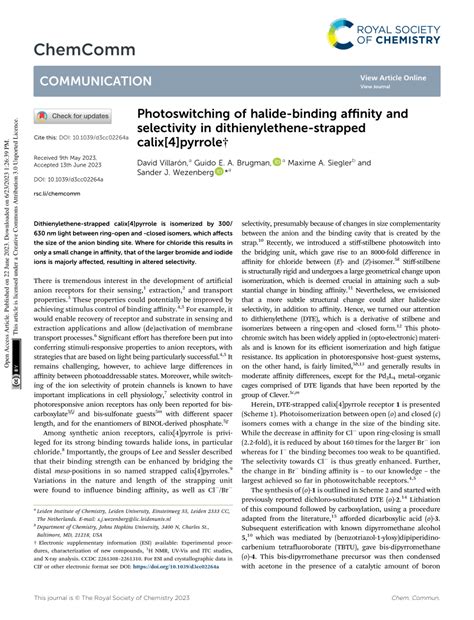 Pdf Photoswitching Of Halide Binding Affinity And Selectivity In