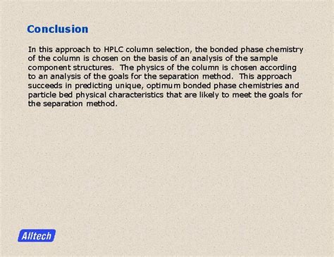 An Efficient Approach To Column Selection In HPLC