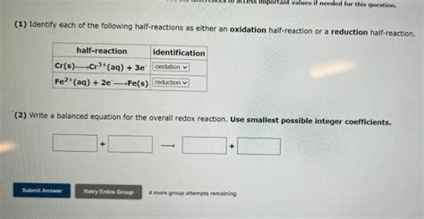 Solved 1 Identify Each Of The Following Half Reactions As