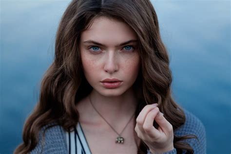 Women Model Face Portrait Brunette Blue Eyes Wallpaper Girls