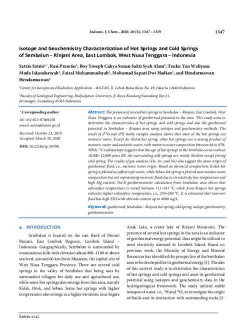 Pdf Isotope And Geochemistry Characterization Of Hot Springs And Cold Springs Of Sembalun