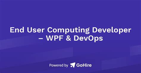 End User Computing Developer Wpf Devops At N Consulting Ltd Jobs At N Consulting Ltd