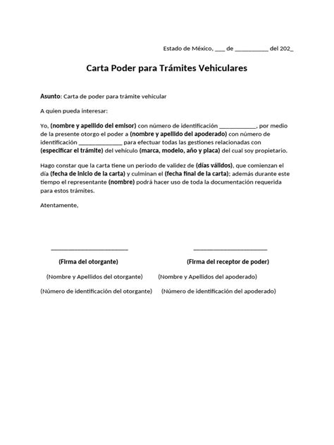 Carta Poder Para Tramites Vehiculares Edomex Pdf