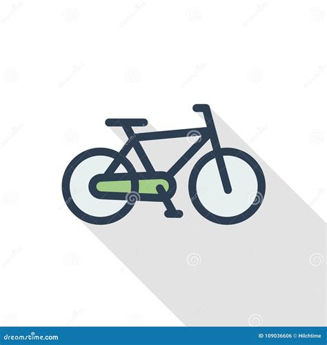 Bicycle Bike Thin Line Flat Color Icon Linear Vector Symbol Colorful Long Shadow Design