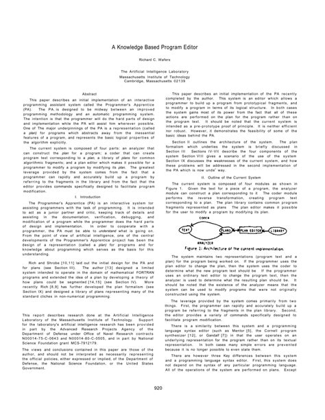 Pdf A Knowledge Based Program Editor