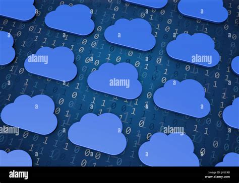 Cloud Computing Concept Blue Cloud Shape On A Binary Code Background