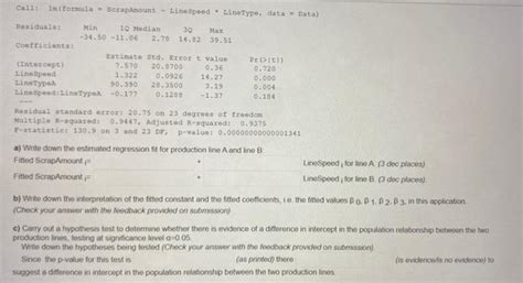 Solved Data On The Amount Of Scrap ScrapAmount And Line Chegg Com