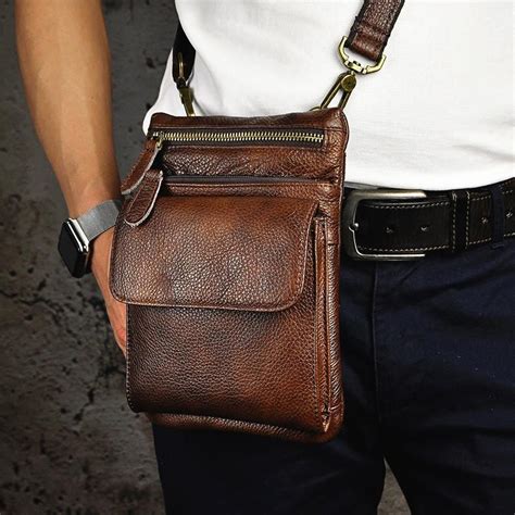 Leather Belt Pouch Mens Small Cases Waist Bag Hip Pack Belt Bag Fanny