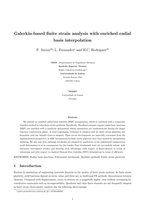 Pdf Galerkin Based Finite Strain Analysis With Enriched Radial Basis Interpolation