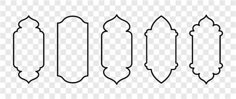 이슬람 문과 창문을 형성하십시오 검은 무슬림 프레임 세트입니다 투명한 배경에 모로코 문을 윤곽선으로 표시합니다 동양 스타일의