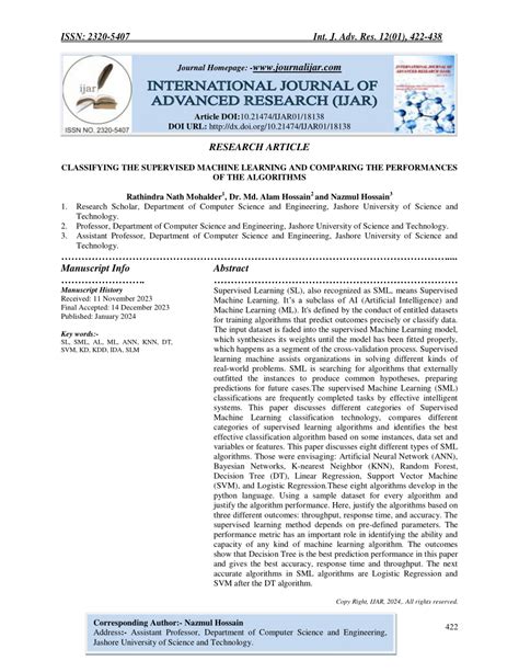 Pdf Classifying The Supervised Machine Learning And Comparing The