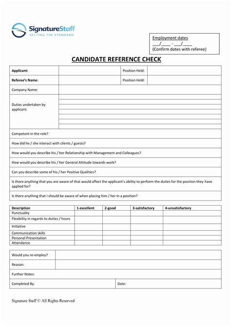 Reference Check Template Word