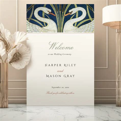 Art Deco Swans Wedding Welcome Sign Zazzle
