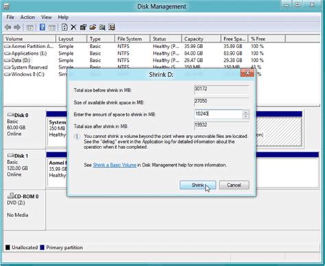 Can I Shrink One Volume To Extend Another Volume With Windows 8 Disk Management